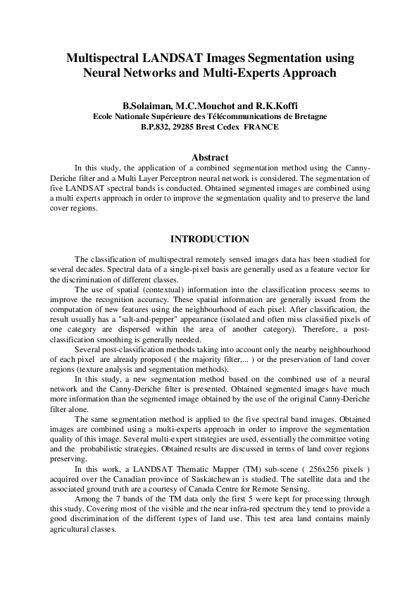 (PDF) Multispectral LANDSAT images segmentation using neural networks and multi-experts approach ...