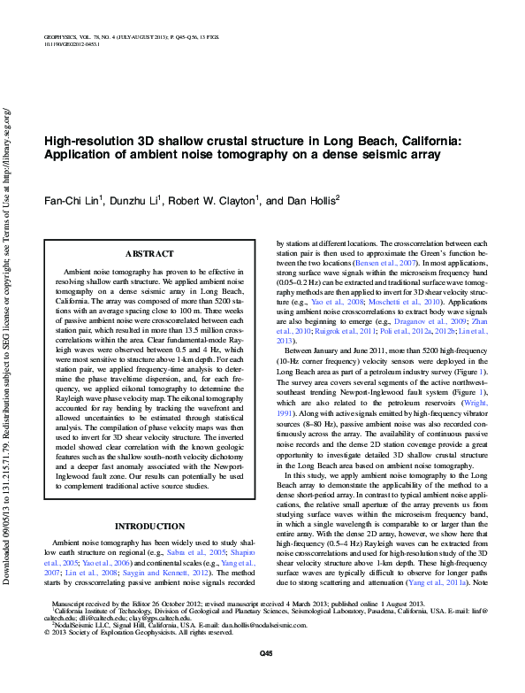 (PDF) High-resolution 3D shallow crustal structure in Long Beach ...