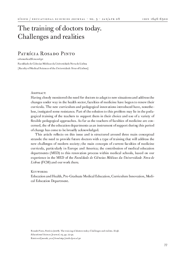 (PDF) The training of doctors today: Challenges and realities