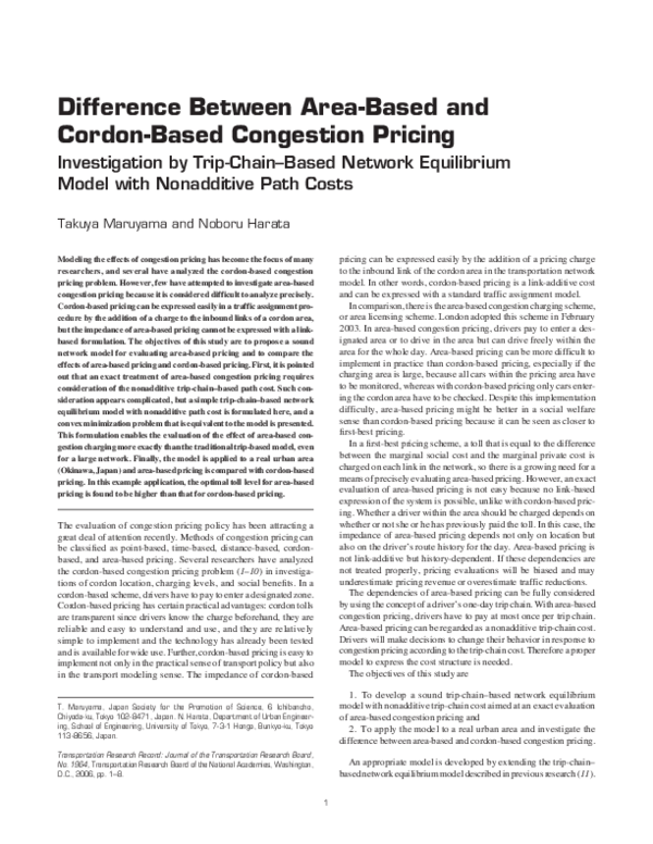 (PDF) Difference between Area-Based and Cordon-Based Congestion Pricing