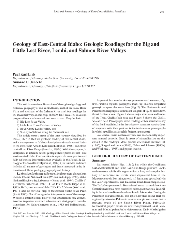 (PDF) Geology of East-Central Idaho: GeologicRoadlogs for the Big and ...