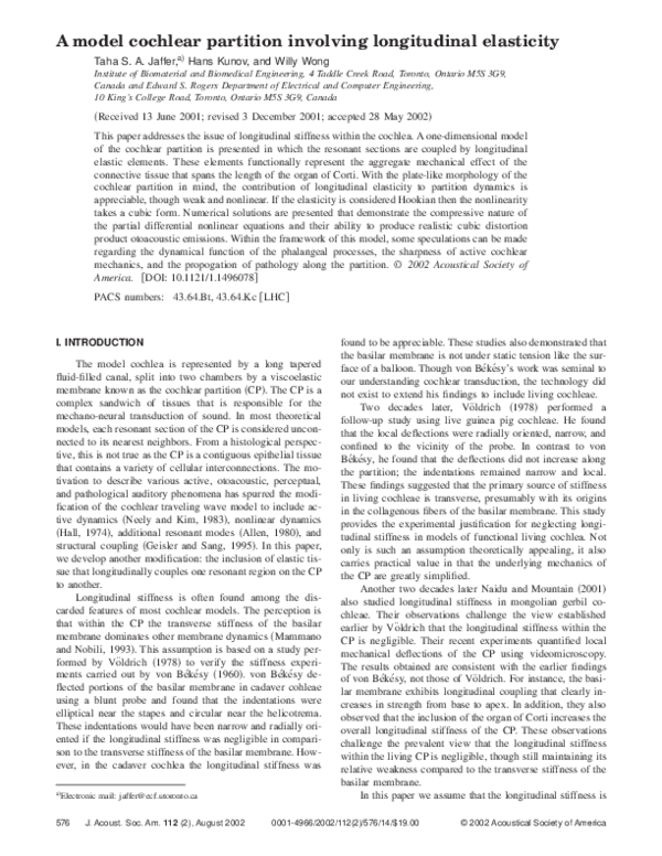 (PDF) A model cochlear partition involving longitudinal elasticity