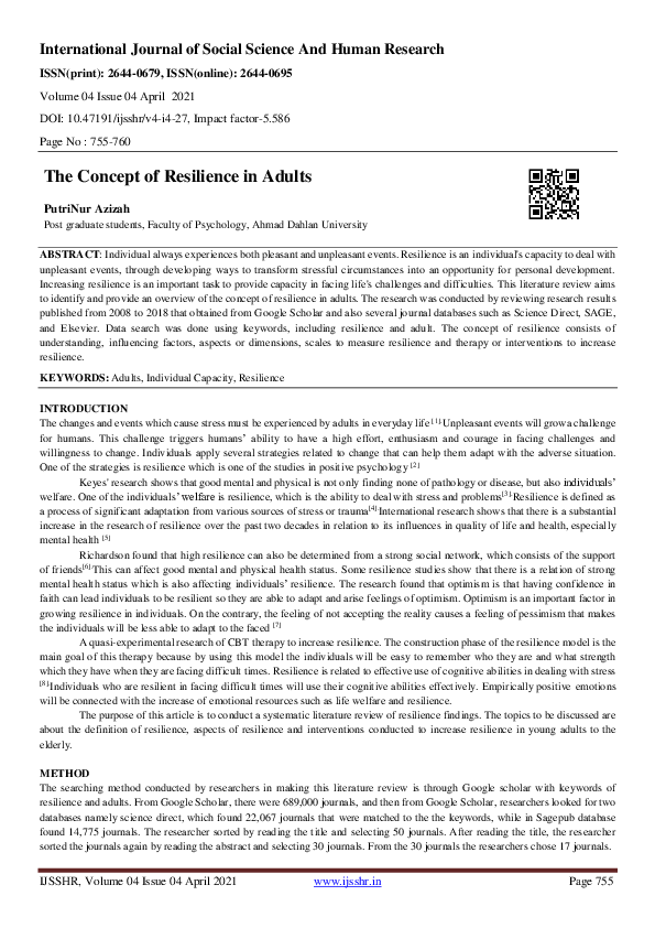 (PDF) The Concept of Resilience in Adults