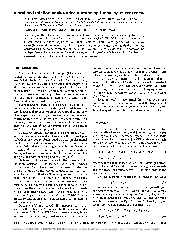Pdf Vibration Isolation Analysis For A Scanning Tunneling Microscope Victor Raúl Estrella