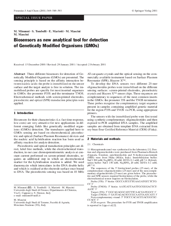 (PDF) Biosensors as new analytical tool for detection of Genetically Modified Organisms (GMOs)