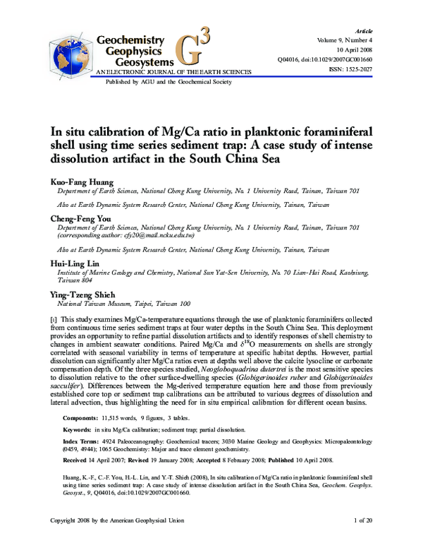 (PDF) In situ calibration of Mg/Ca ratio in planktonic foraminiferal ...