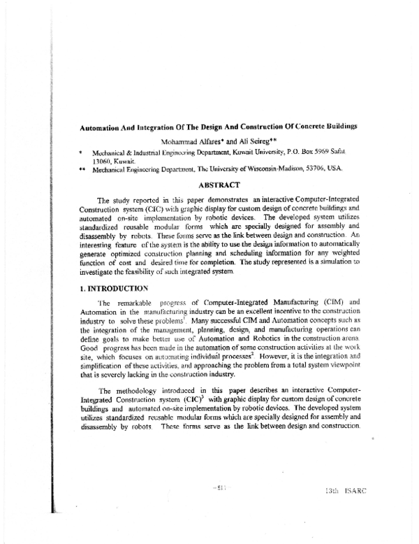 (PDF) Automation and Integration of the Design and Construction of Concrete Buildings