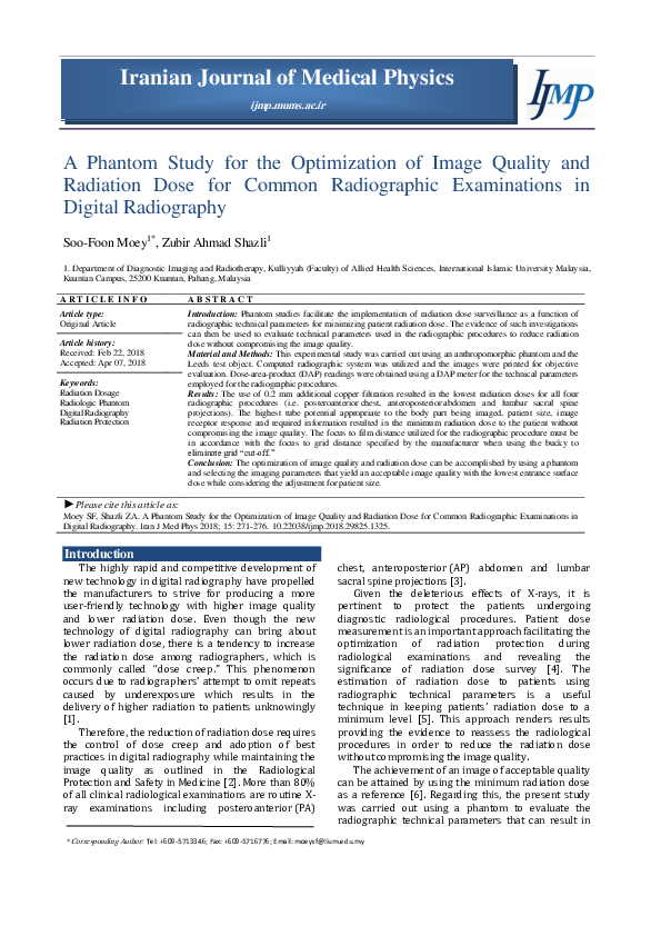 (PDF) A phantom study for the optimization of image quality and ...
