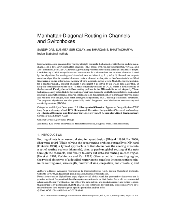 (PDF) Manhattan-diagonal routing in channels and switchboxes