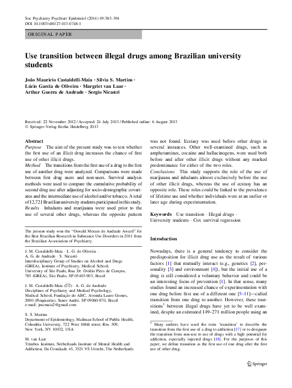 (PDF) Use transition between illegal drugs among Brazilian university ...