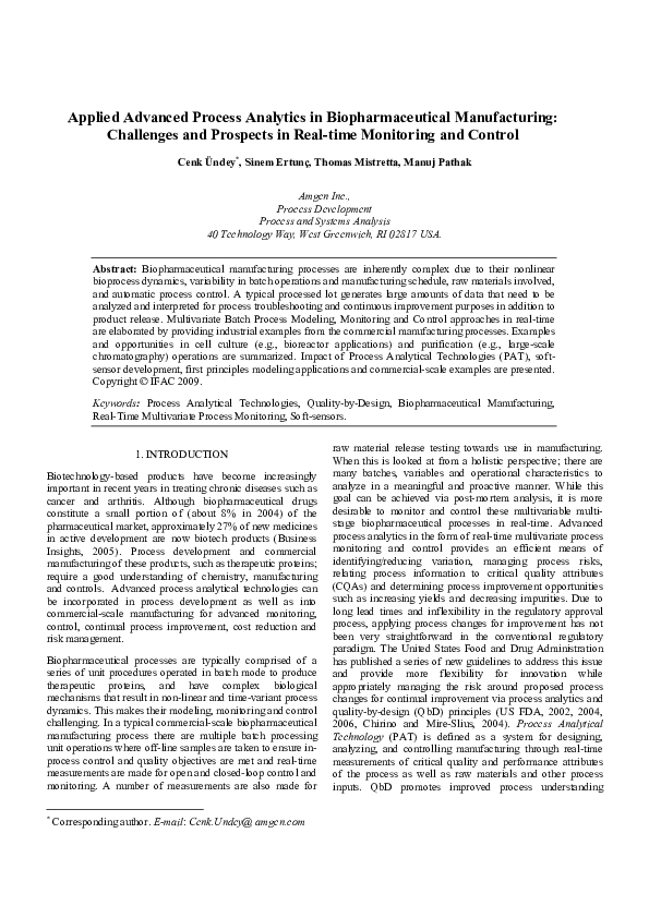 (PDF) Applied advanced process analytics in biopharmaceutical ...