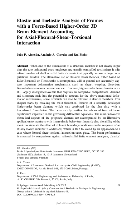 (PDF) Elastic and Inelastic Analysis of Frames with a Force-Based Higher-Order 3D Beam Element ...