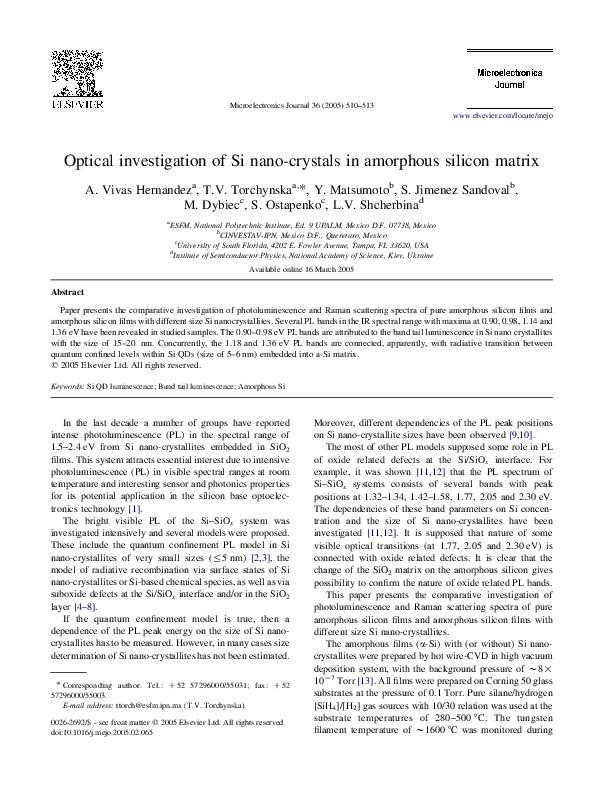 (PDF) Optical investigation of Si nano-crystals in amorphous silicon matrix