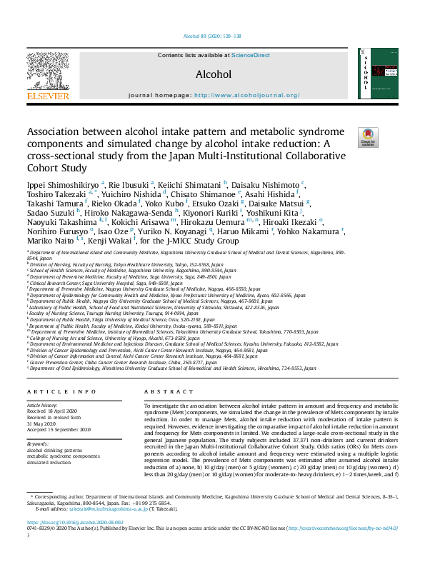 (PDF) Association between alcohol intake pattern and metabolic syndrome ...