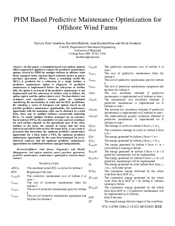 (PDF) PHM based predictive maintenance optimization for offshore wind farms