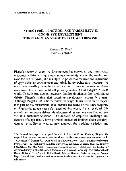 (PDF) Structure, Function, and Variability in Cognitive Development: the Piagetian Stage Debate ...