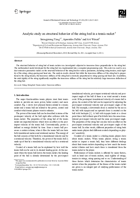 (PDF) Analytic study on structural behavior of the string bed in a tennis racket
