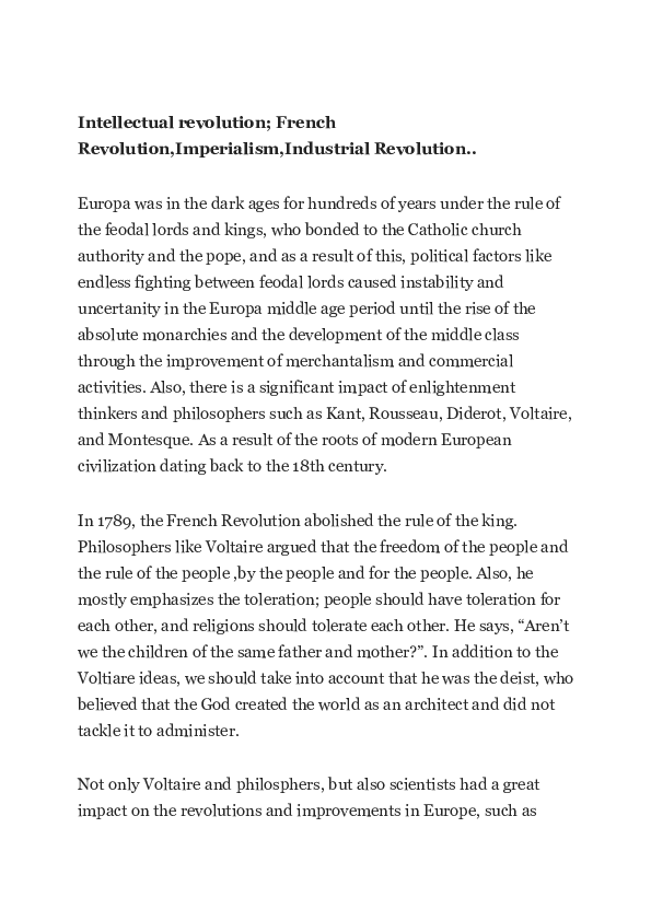 (DOC) Intellectual revolution; French Revolution,Imperialism,Industrial ...