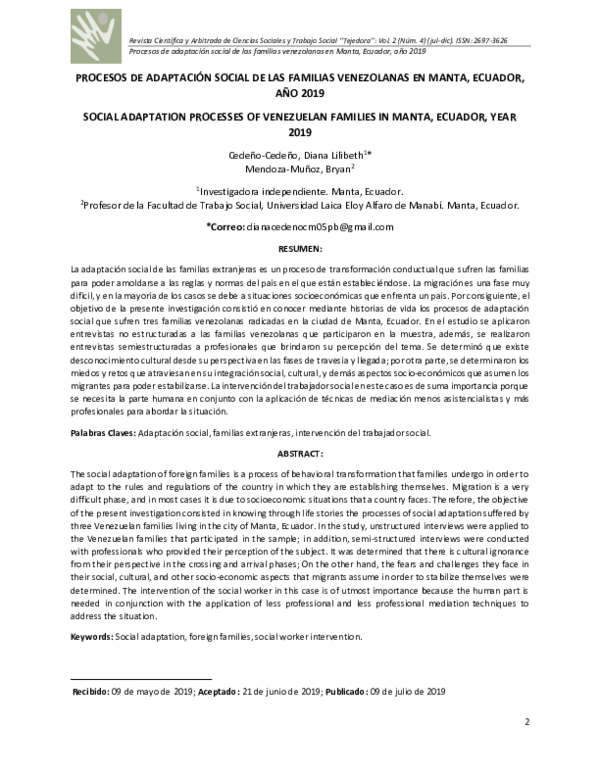 Pdf Procesos De Adaptación Social De Las Familias Venezolanas En