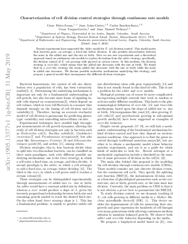 (PDF) Unification of cell division control strategies through ...