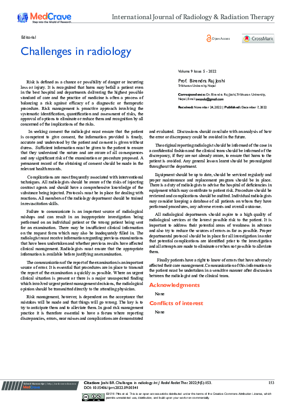 (PDF) Challenges in radiology