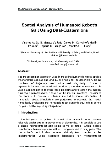 (PDF) Spatial Analysis of Humanoid Robot's Gait Using Dual-Quaternions