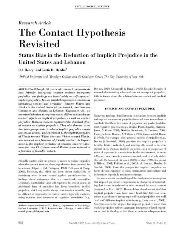 (PDF) The Contact Hypothesis Revisited
