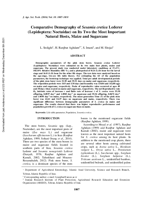(PDF) Comparative Demography of Sesamia cretica Lederer (Lepidoptera ...