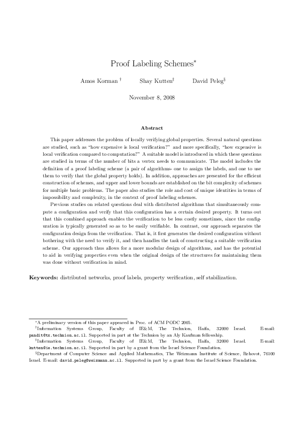 (PDF) Proof labeling schemes