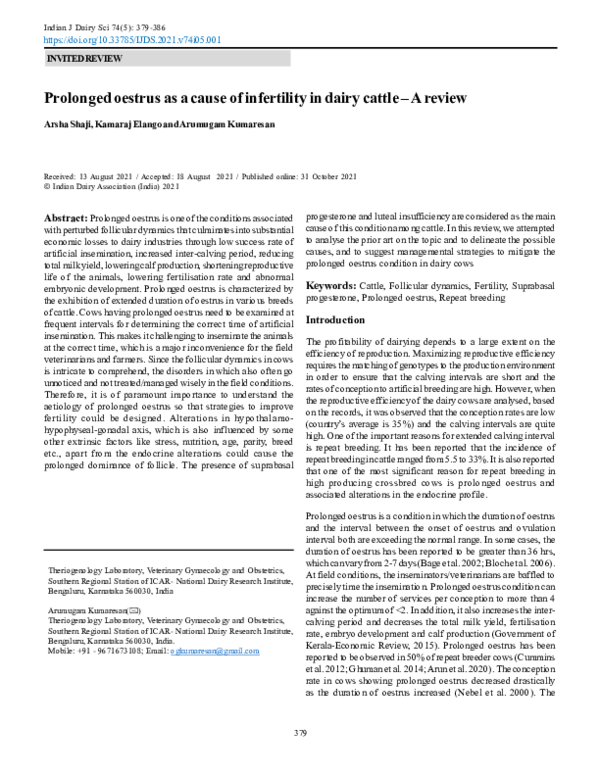 (PDF) Prolonged oestrus as a cause of infertility in dairy cattle – A ...