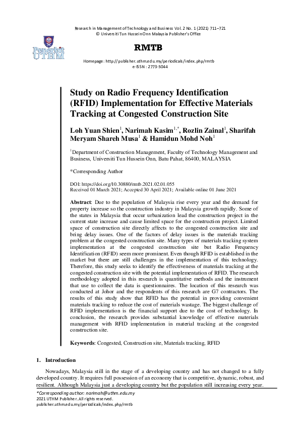 (PDF) Study on Radio Frequency Identification (RFID) Implementation for Effective Materials ...