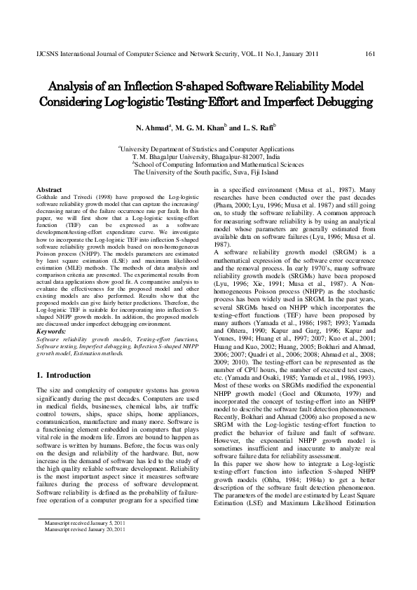 Pdf Software Reliability Modeling Incorporating Log Logistic Testing