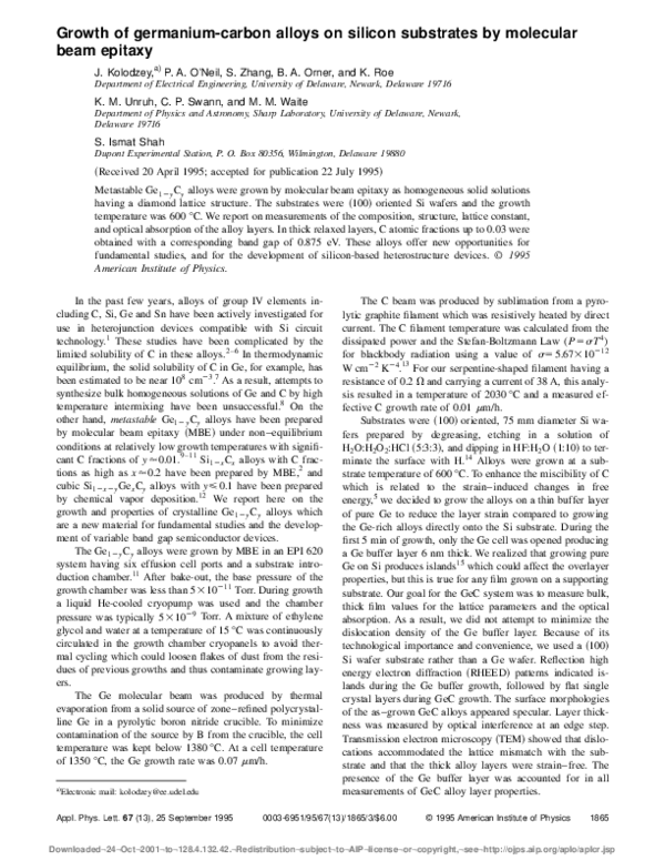 (PDF) Growth of germanium-carbon alloys on silicon substrates by ...
