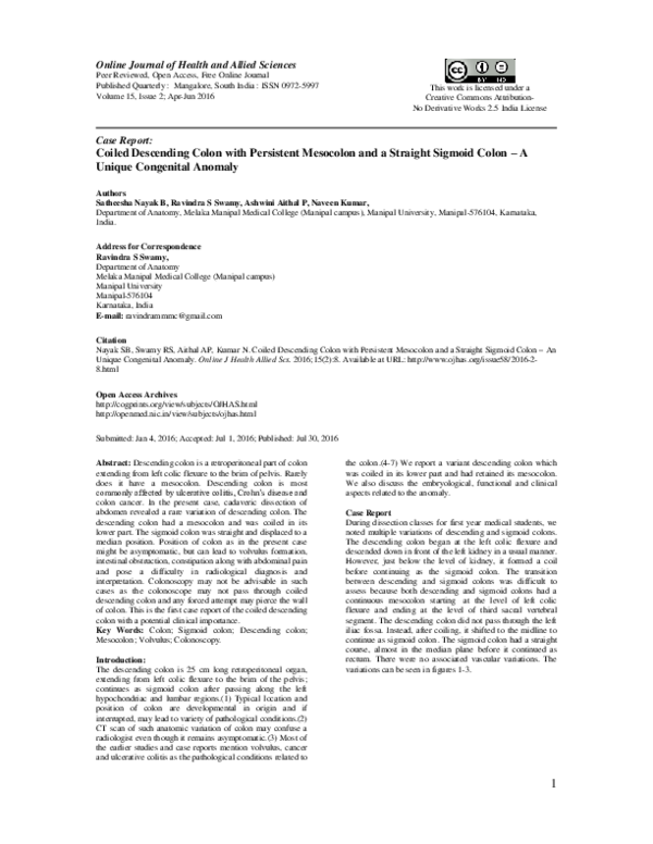 (PDF) Case Report: Coiled Descending Colon with Persistent Mesocolon ...