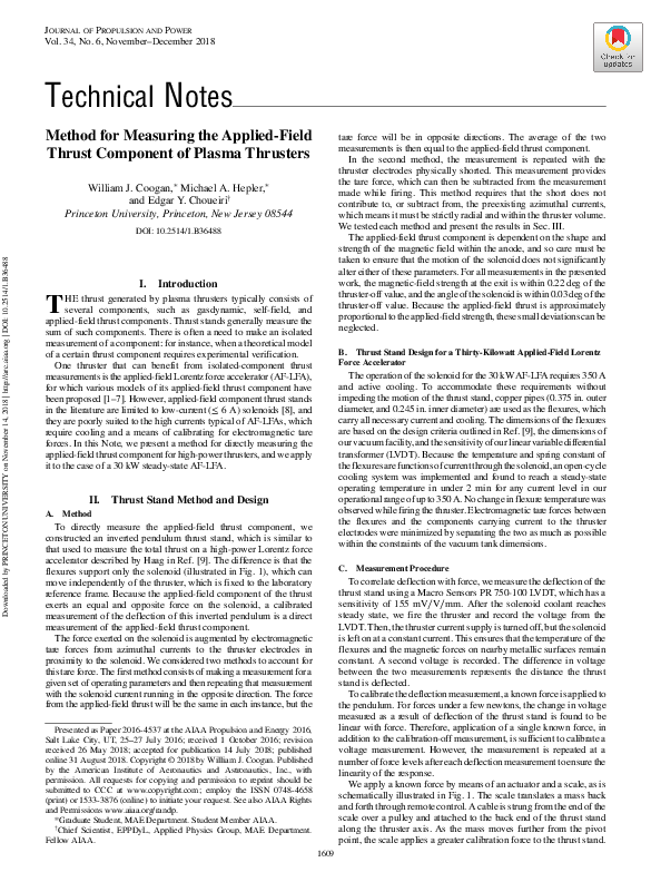 (PDF) Method for Measuring the Applied-Field Thrust Component of Plasma ...