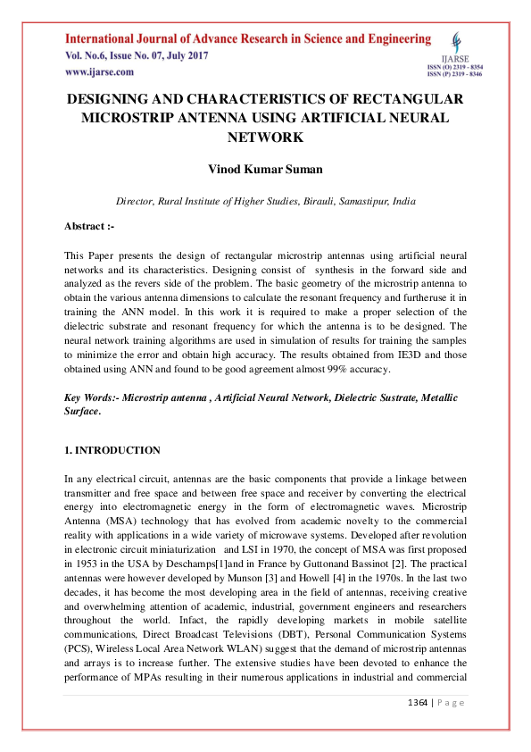 (PDF) Designing and Characteristics of Rectangular Microstrip Antenna Using Artificial Neural ...