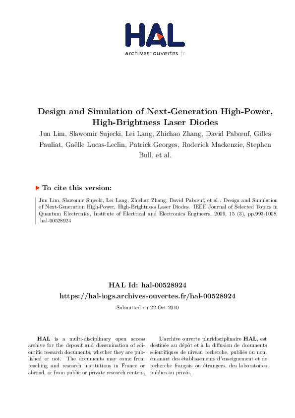 (PDF) Design and Simulation of Next-Generation High-Power, High-Brightness Laser Diodes