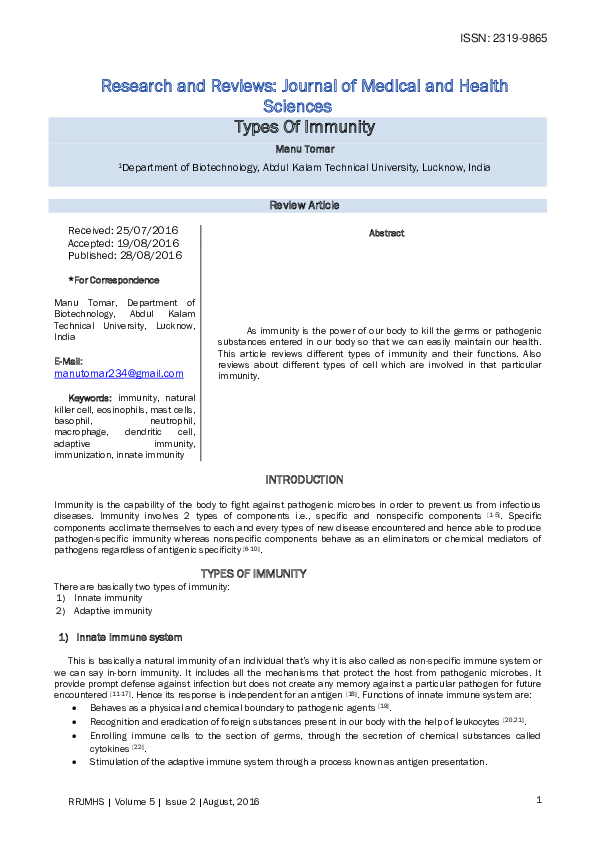 (PDF) Types of Immunity | Manu Tomar - Academia.edu