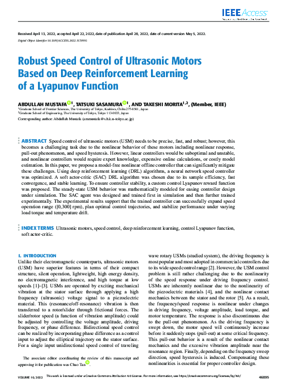 (PDF) Robust Speed Control of Ultrasonic Motors Based on Deep Reinforcement Learning of a ...