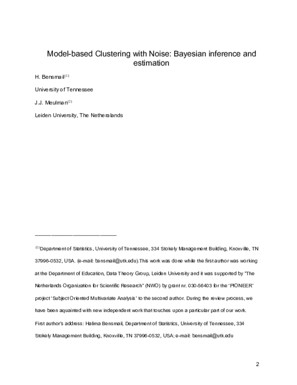 (PDF) Model-based Clustering with Noise: Bayesian Inference and Estimation
