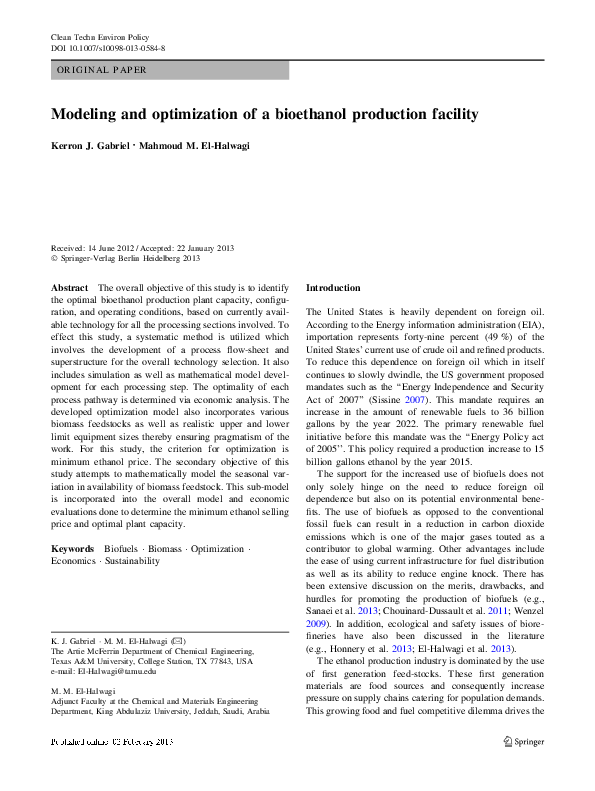 (PDF) Modeling and optimization of bioethanol production yield from ...