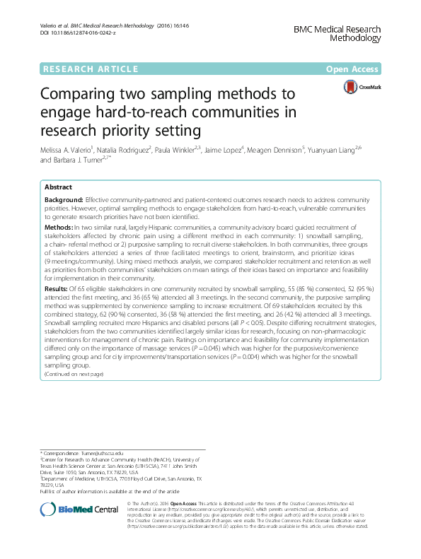 (PDF) Comparing two sampling methods to engage hard-to-reach communities in research priority ...