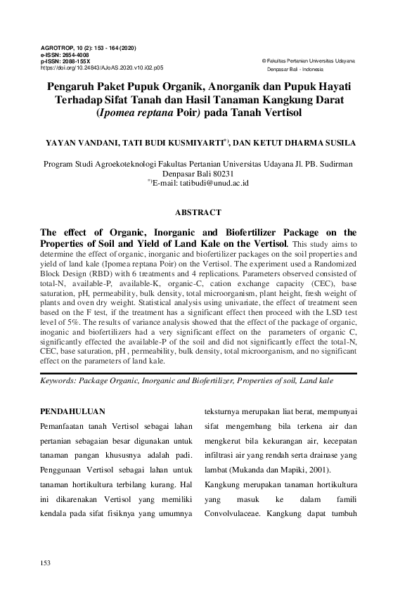 (PDF) Pengaruh Paket Pupuk Organik, Anorganik dan Pupuk Hayati Terhadap Sifat Tanah dan Hasil ...