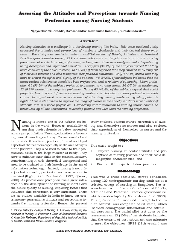 (PDF) Assessing the Attitudes and Perceptions towards Nursing Profession among Nursing Students