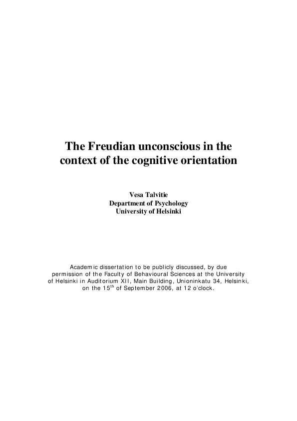 (PDF) The Freudian unconscious in the context of the cognitive orientation