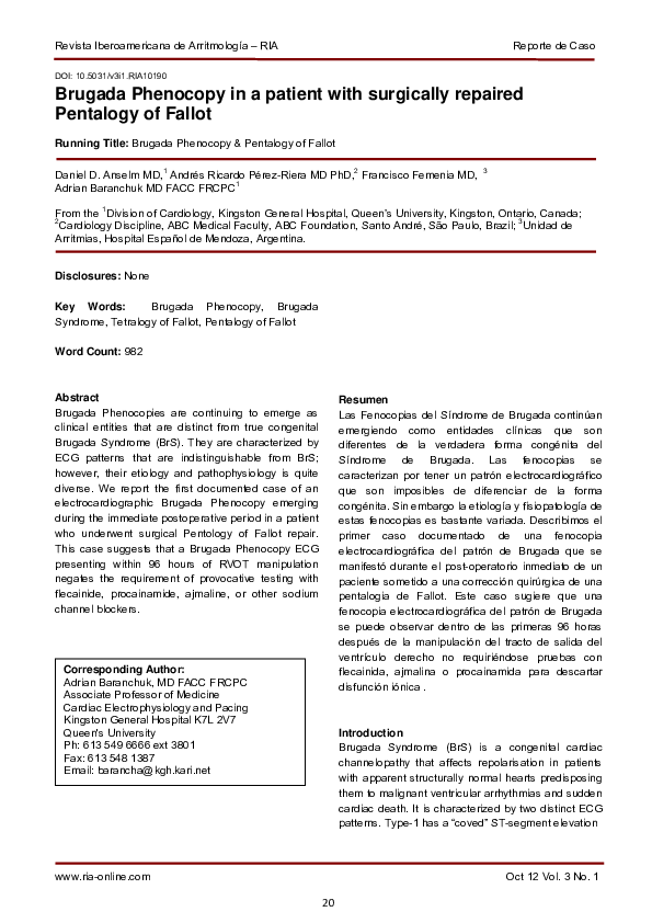 (PDF) Brugada Phenocopy in patient with surgically repaired Pentalogy ...