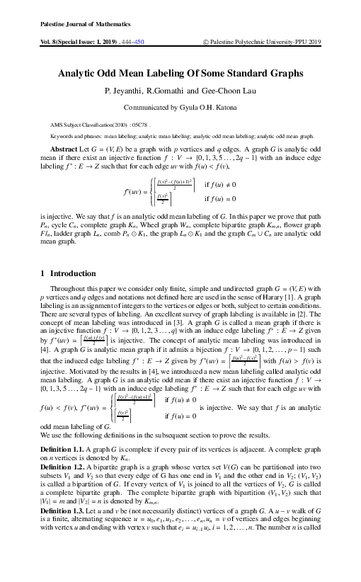 (PDF) Analytic Odd Mean Labeling Of Some Standard Graphs