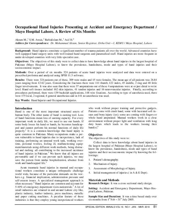 (PDF) Occupational Hand Injuries Presenting at Accident and Emergency ...