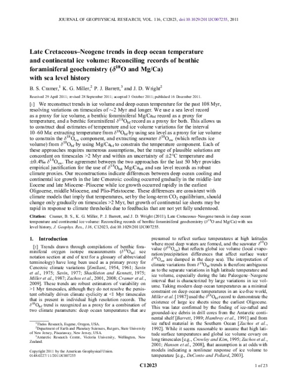 (PDF) Late Cretaceous–Neogene trends in deep ocean temperature and ...