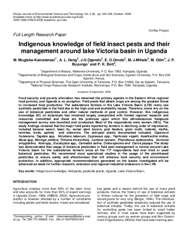 (PDF) Indigenous knowledge of field insect pests and their management ...